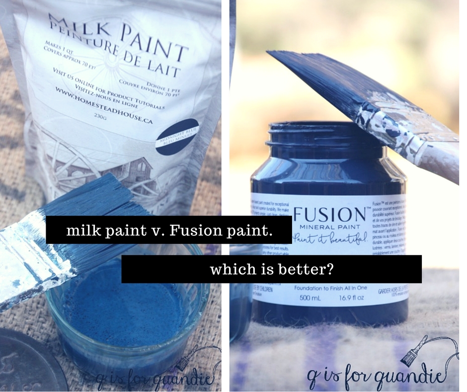 a showdown between milk paint and Fusion paint. – q is for quandie