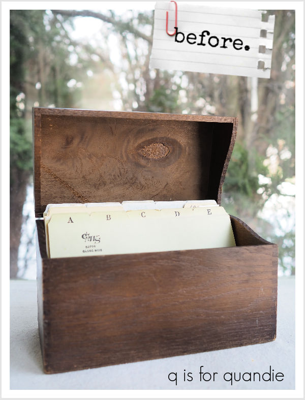 an altered recipe box. – q is for quandie